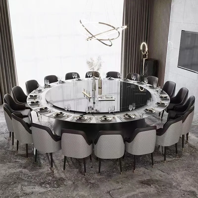 Hotel Dining Table Large Round Marble Table Electric Marble 20-person ...