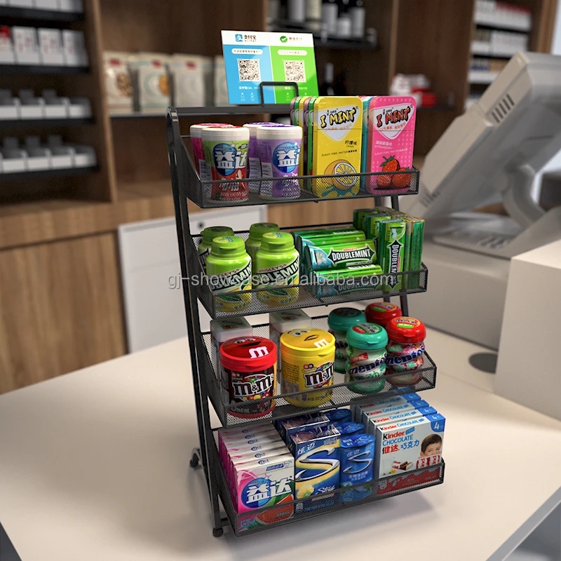 4 Tiered Countertop Displays - Wire Mesh Convenience Store Shelves