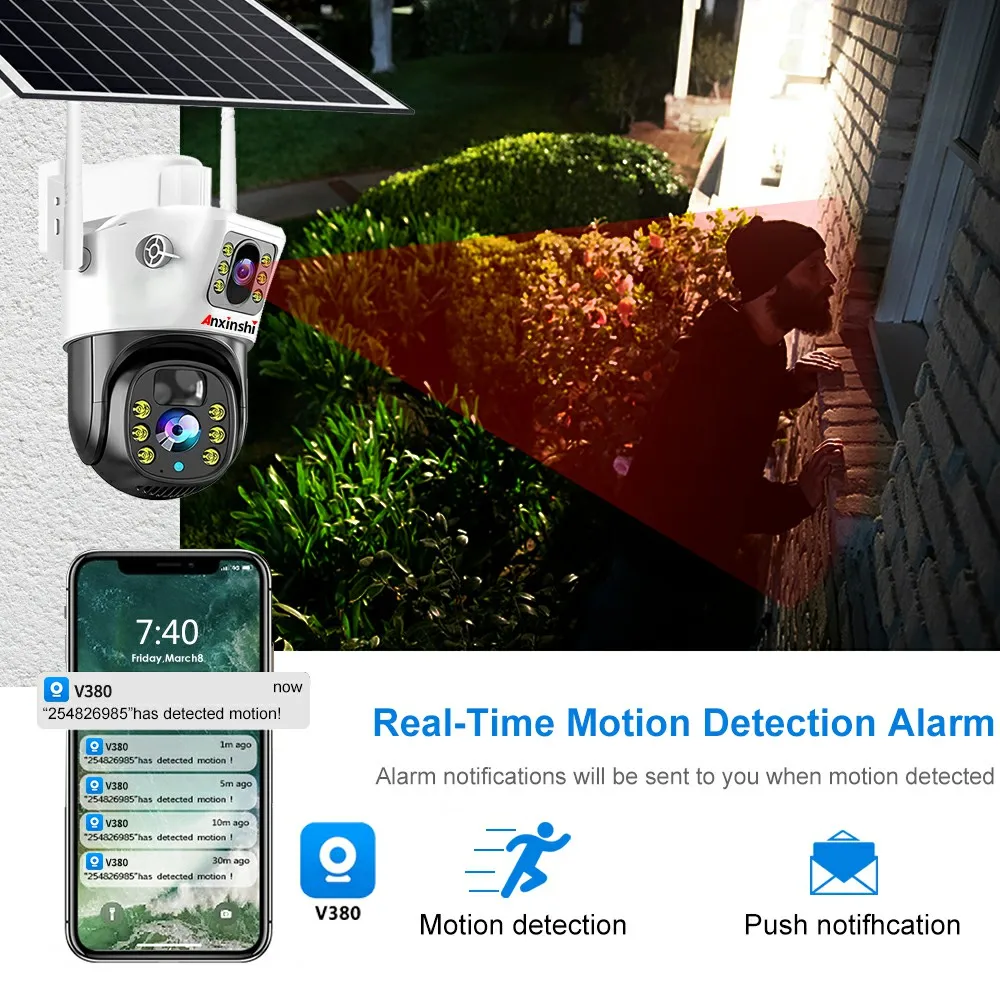 Anxinshi Full Color Dual Lens Wireless 6MP Outdoor 10W Solar Battery ...