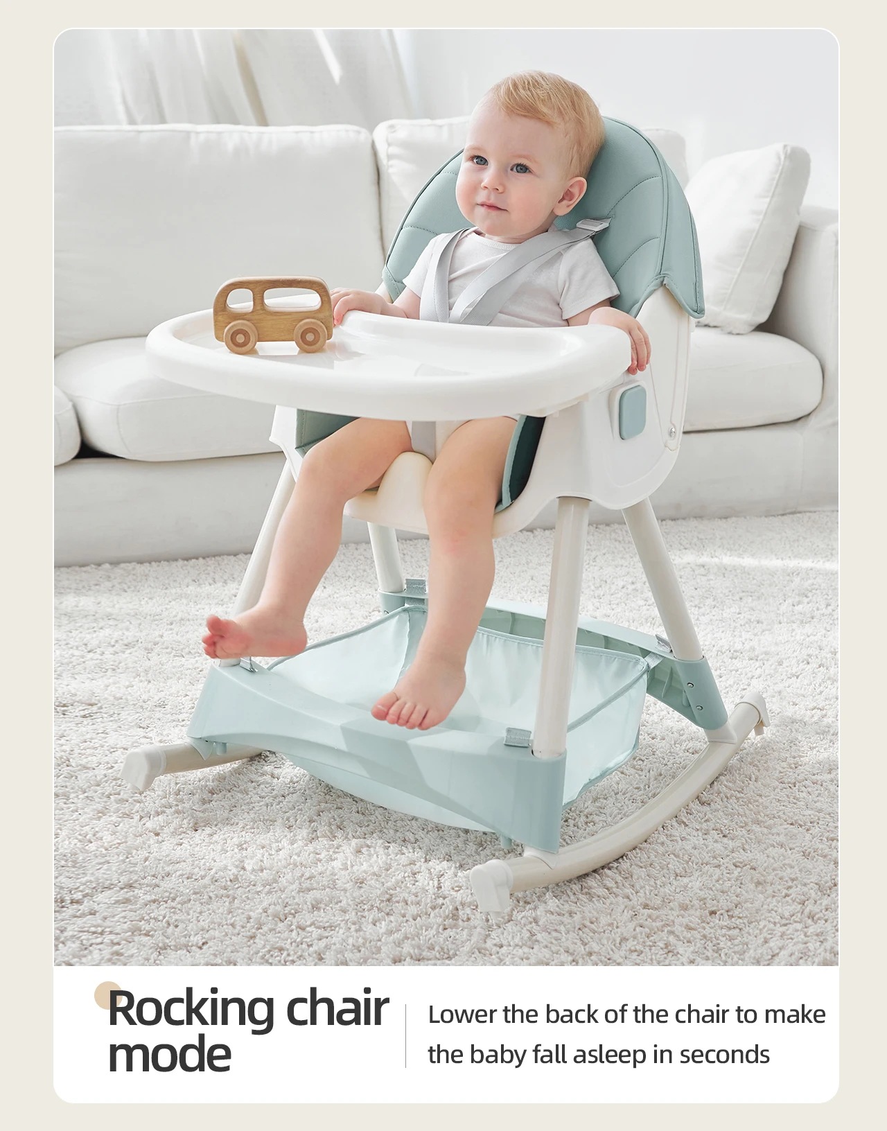 Baby Feeding Chair with Wheels - 3 in 1 Foldable Design
