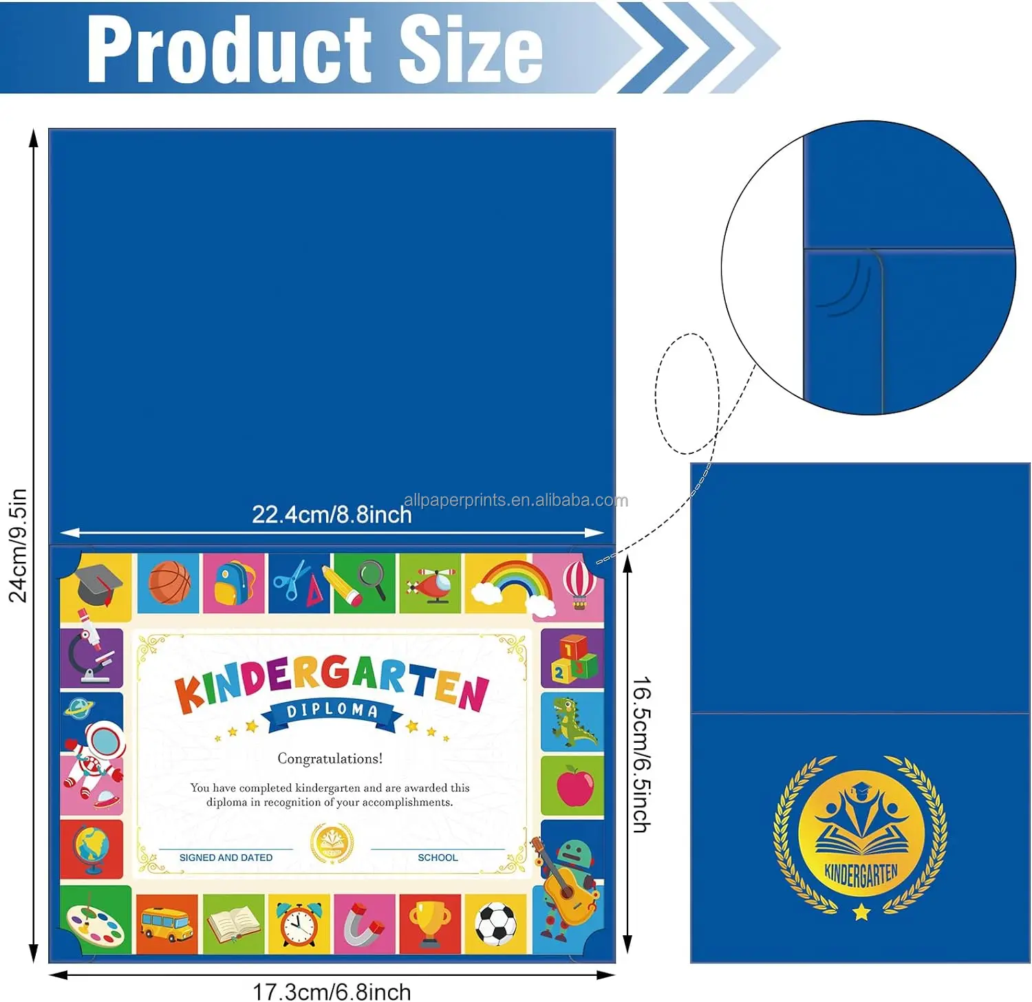 Kindergarten Diplomas Kit Graduation Certificate Holders And Gold Foil ...