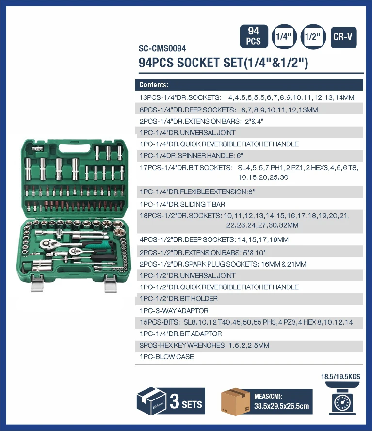 216 46 Pcs Socket Set Tool Kit Socket Wrench Auto Repair