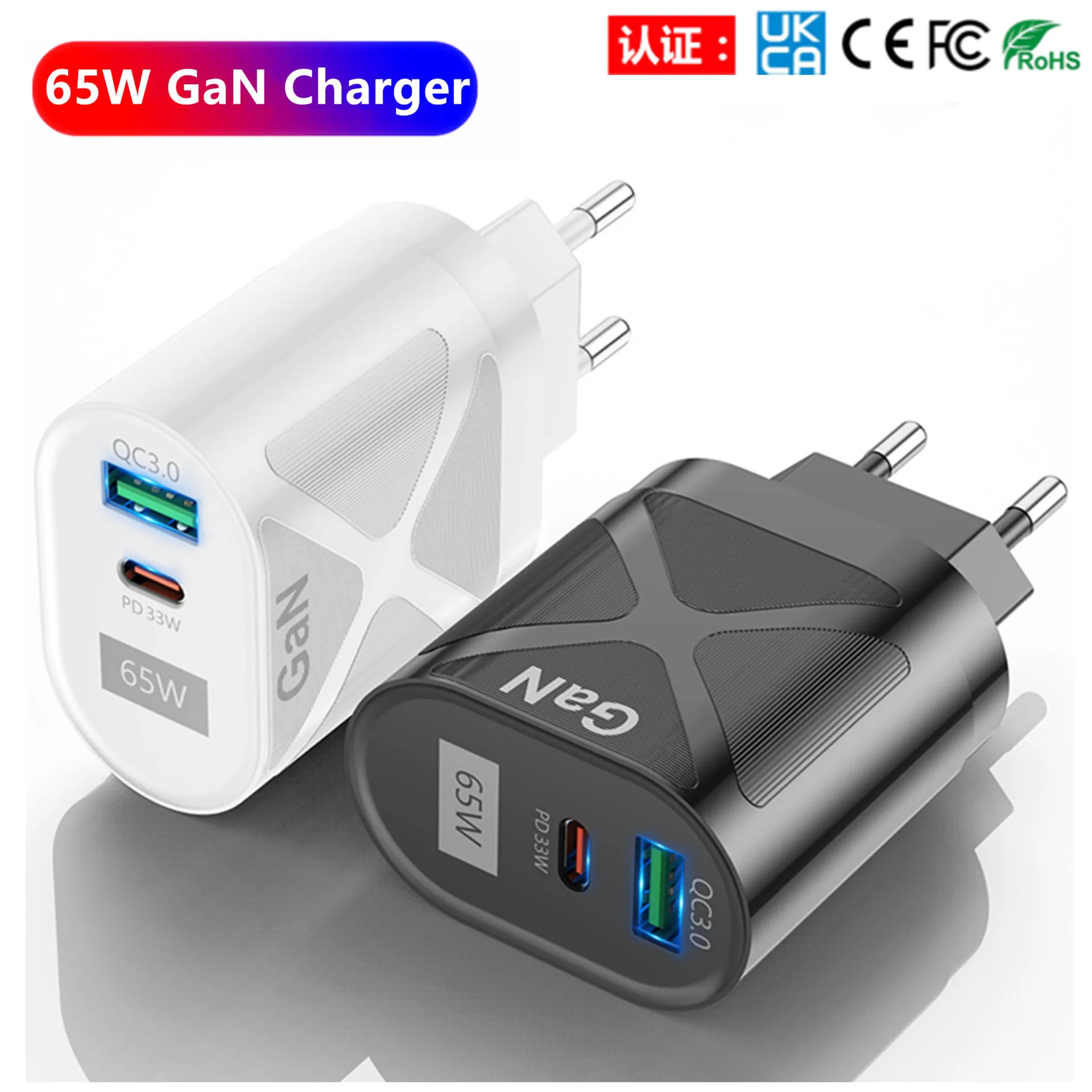 Travel Wall Chargers For Phone Us Au Eu Uk Plugs Dual Usb Port Qc Pd Gan Wall Charger 65w - Buy ...