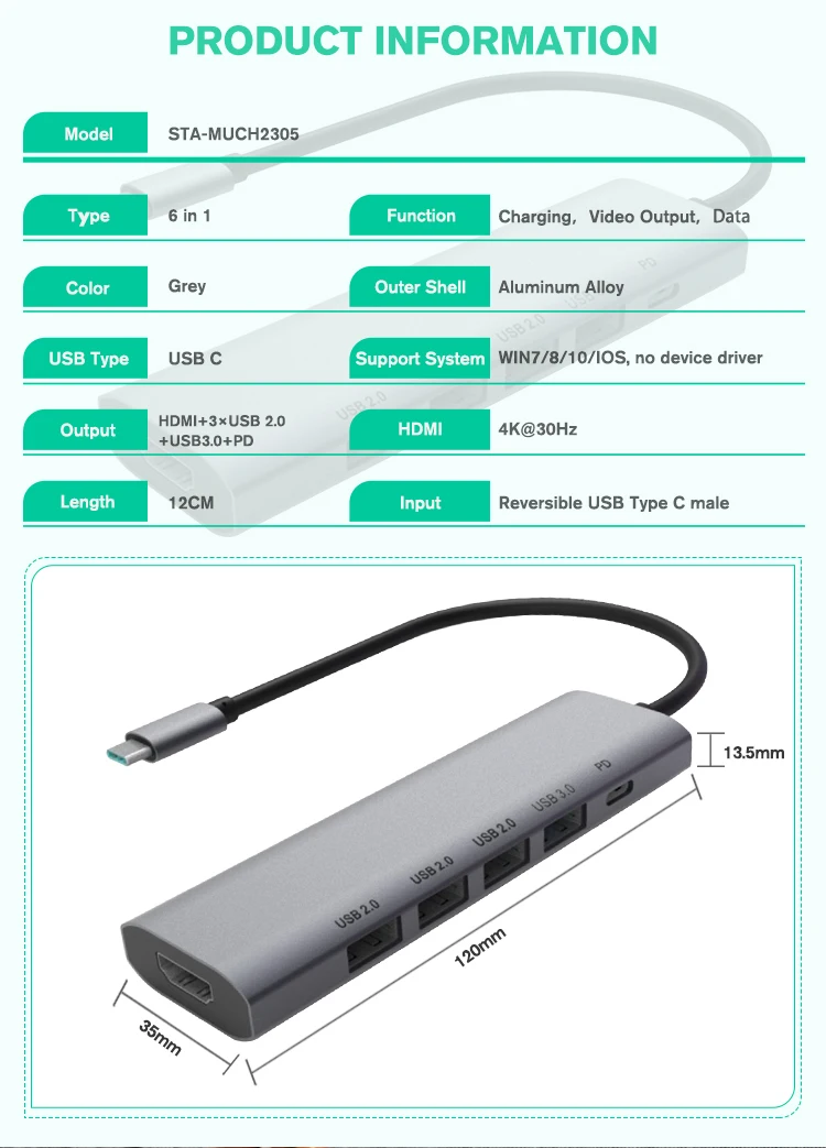 4k Type-c Docking Station 6 In 1 To Hdmi Usb3.0 2.0 Usb-c Multi-port ...