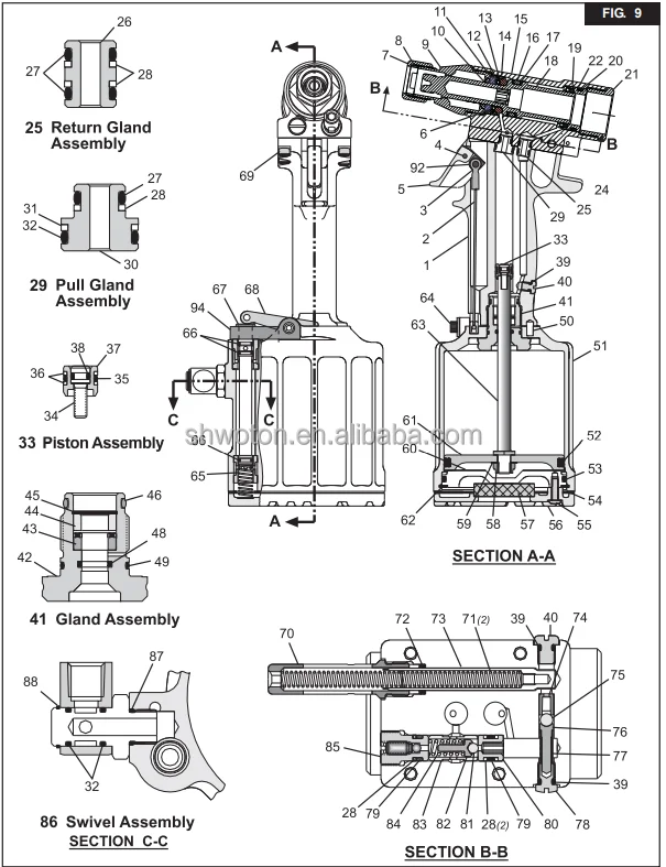 Pneumatic Hydraulic Gun for 6.4x14/20mm Huck Rivet Tools