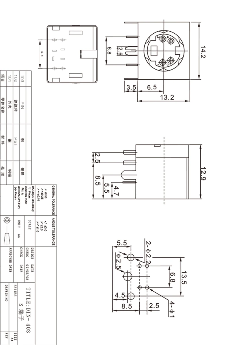 Din-402g/din-403 Ps2 Socket Circular Din Jack Connector 8pins Contact ...