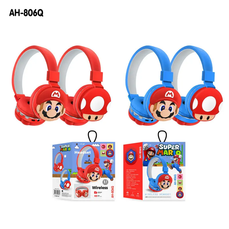 2023 Cute Cartoon Mario Headset Cute Style Stereo Headphones Children's ...
