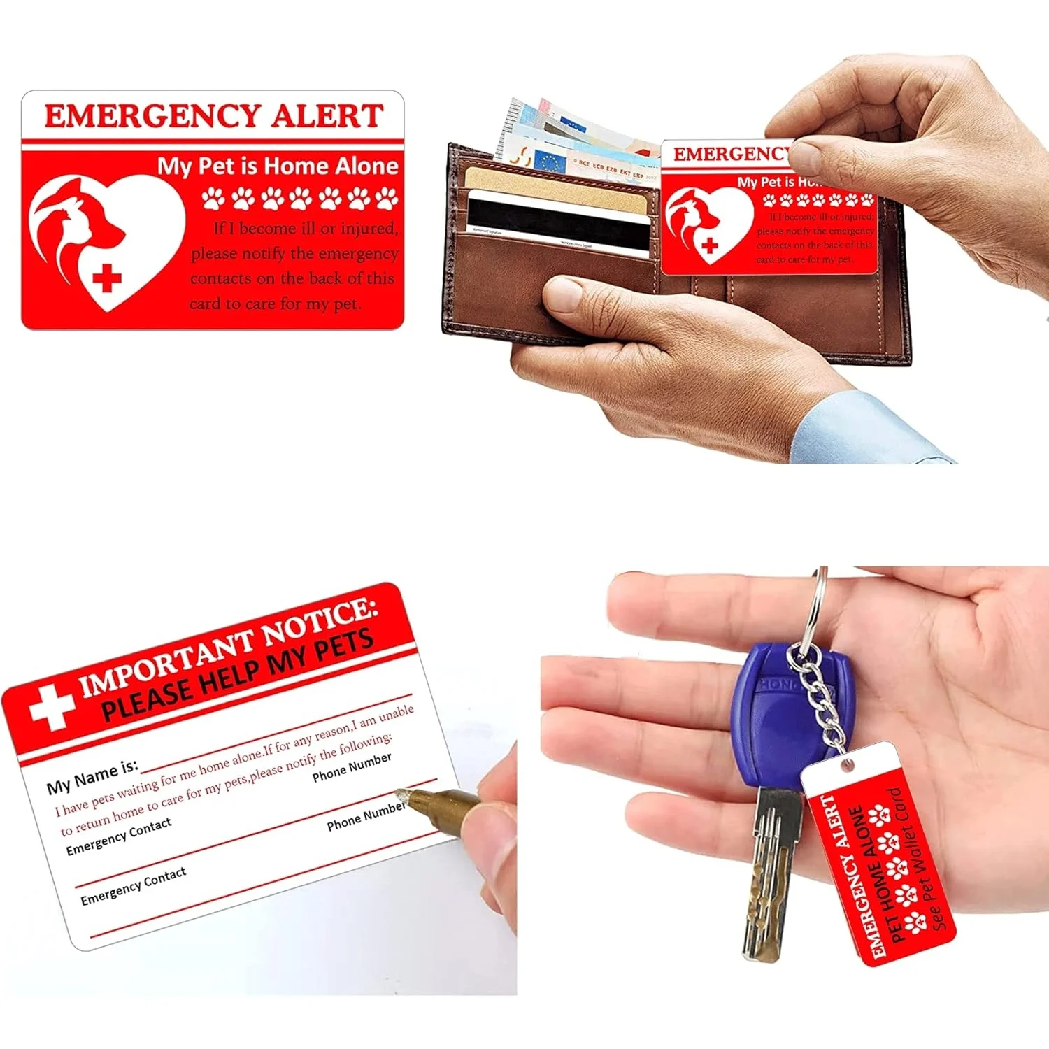 Dogs Cats Are Home Alone Alert Emergency Card and Key Tag with ...