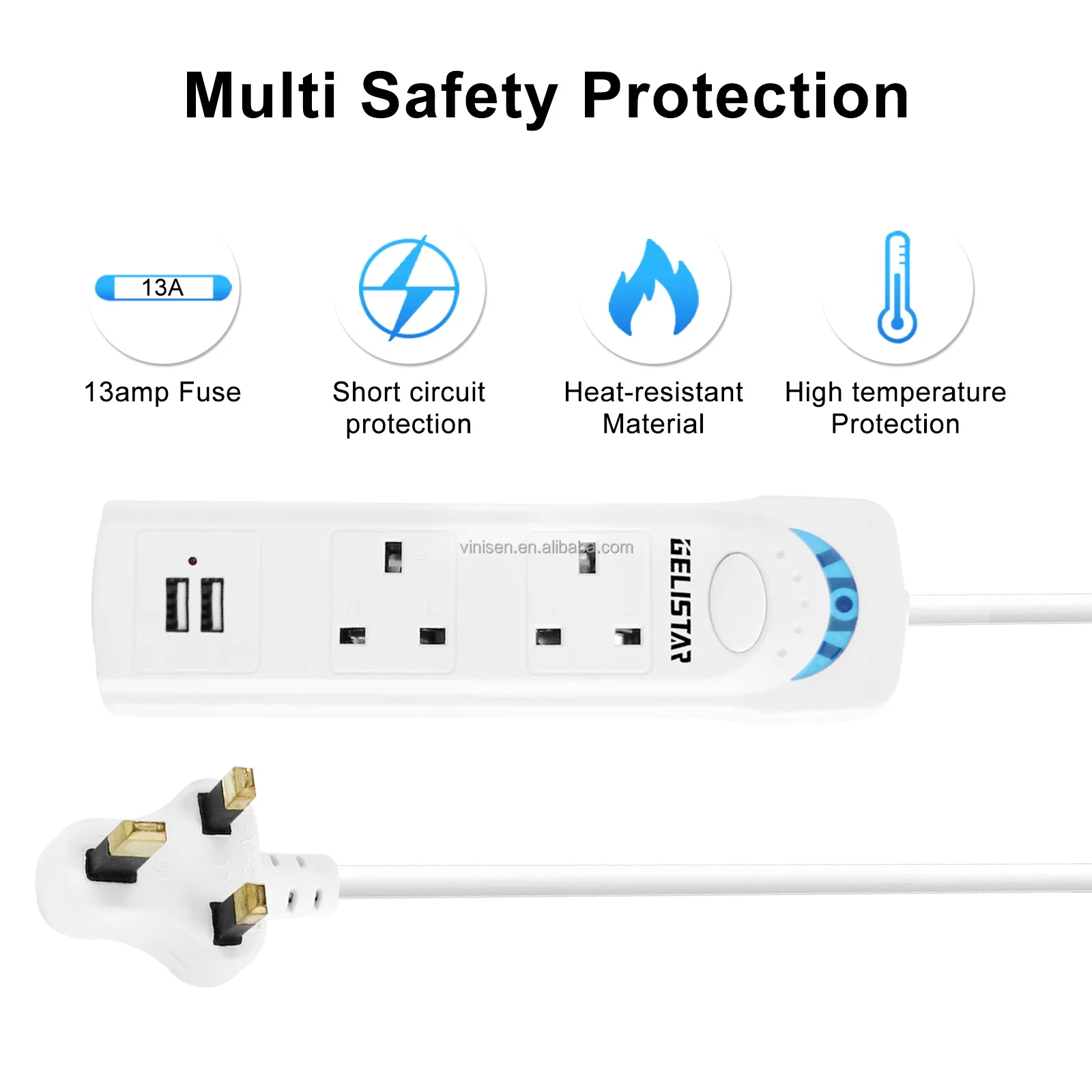 Uae British Extension Power Socket Uk Plugs 2 Outlet 2usb Port Power ...