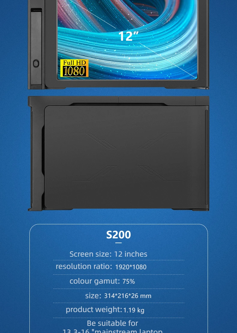 12 Inch One Line Dual Screen Portable Monitor Notebook Expansion Screen ...