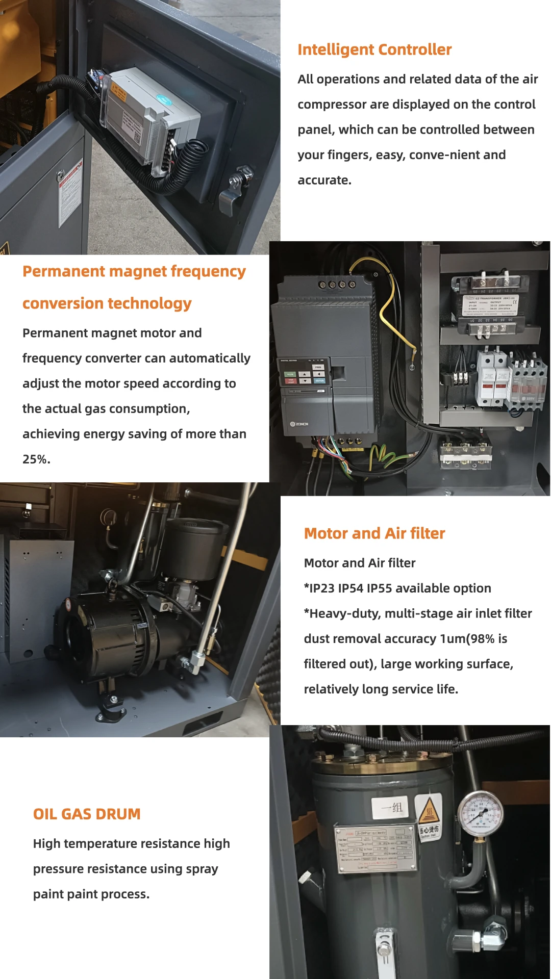 Variable Speed Control Digital Interface Enhanced Performance Screw Air ...