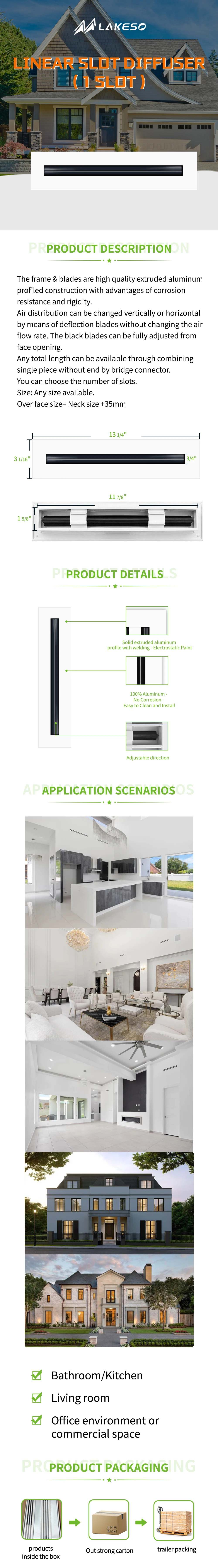 Lakeso 12 Inch Aluminium Linear Slot Diffuser Single Slot Air Grill ...