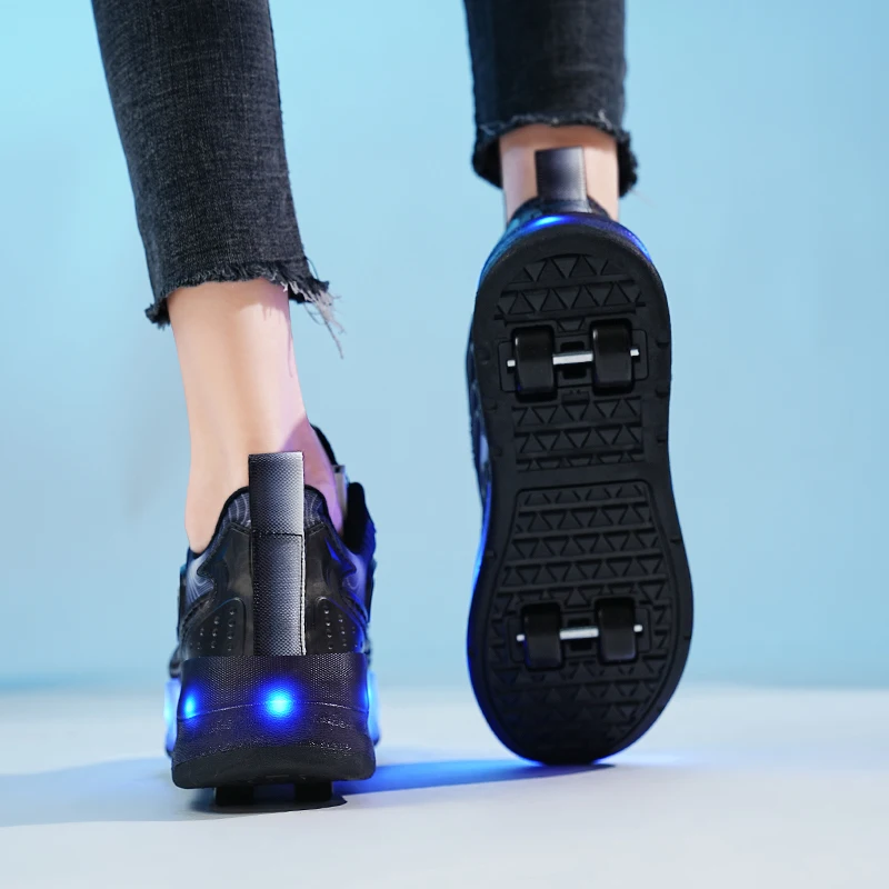 Led 4 Wheels Invisible Deformable Roller Skates 2 In 1 Detachable ...