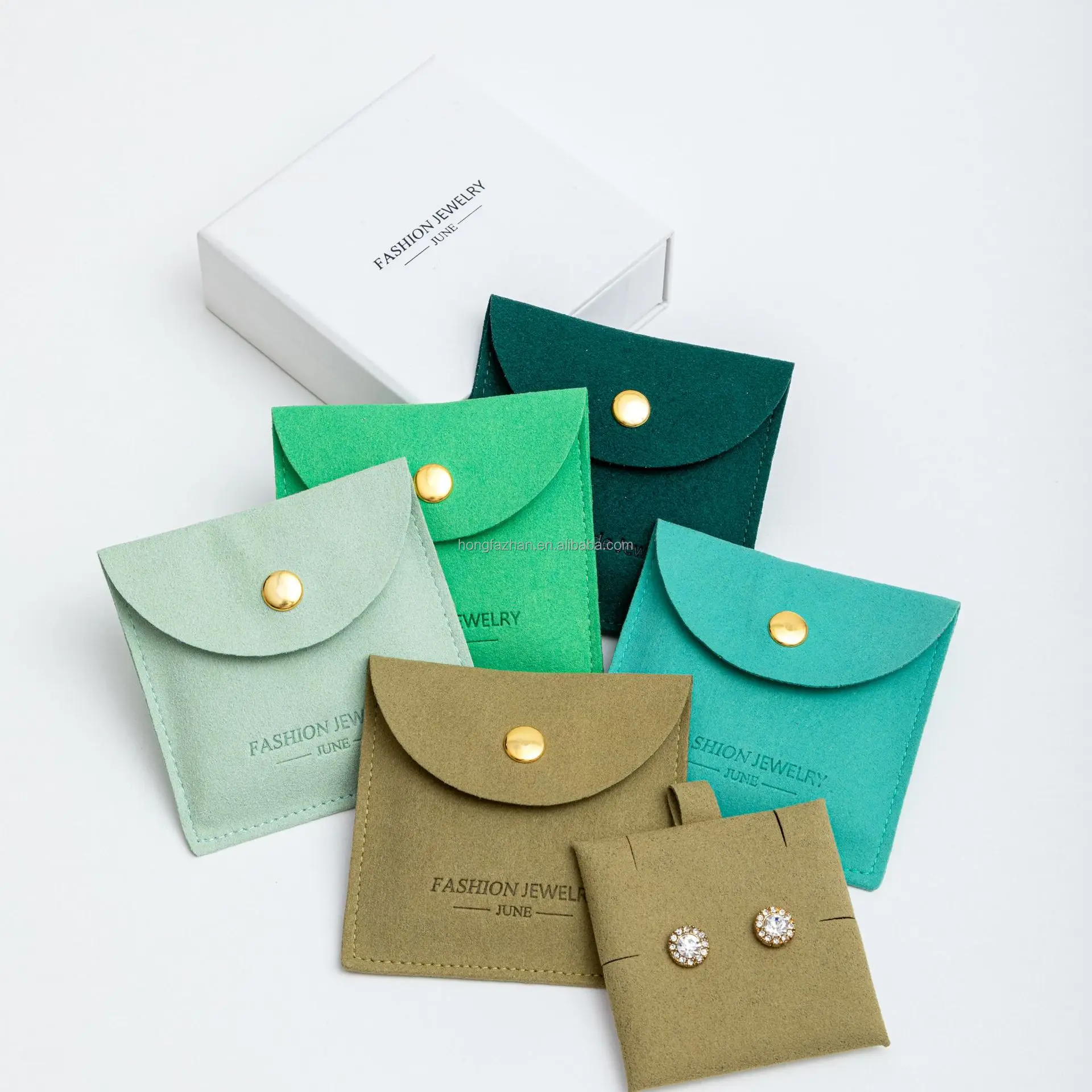 Custom Blue Jewelry Packaging Pouch Bag With Insert Pad And Jewelry ...