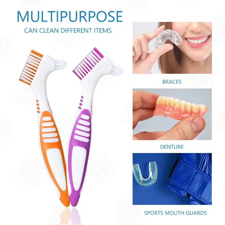 Oral Care Premium Angled Double Sided Denture Cleaning Brushes False ...