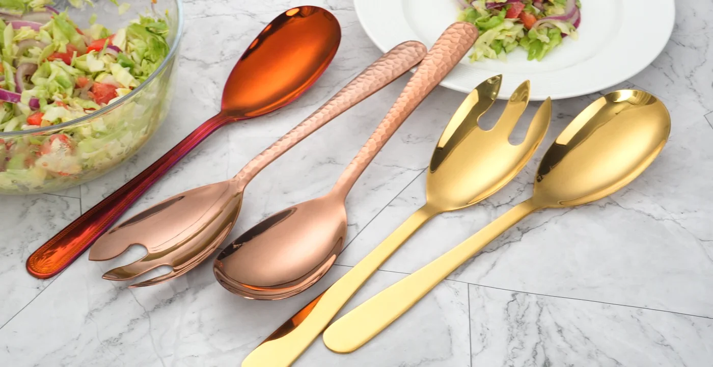 2pcs Large Stainless Steel Buffet Serving Spoon Salad Spoon And Fork ...