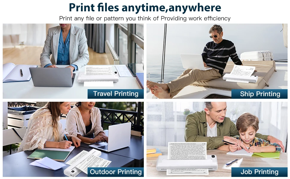 Portable Rechargeable Inkless Thermal Printer A4 Size Easy To Use Wide ...