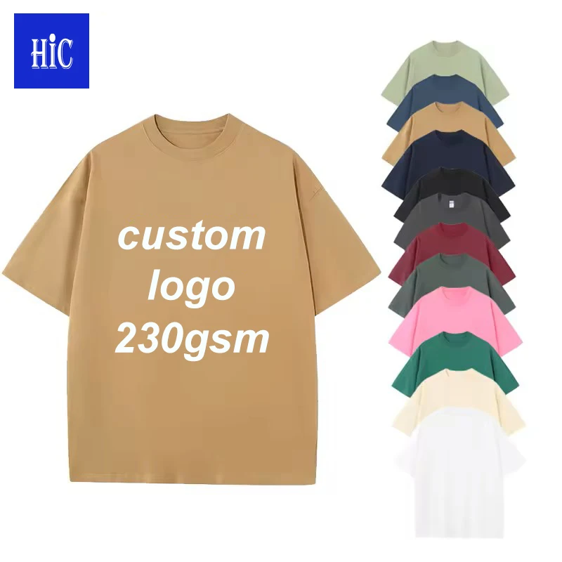 Hic Custom Logo Summer Men's Oversized 100% Combed Cotton T-shirt 230g Solid Color Blank T-shirt ...