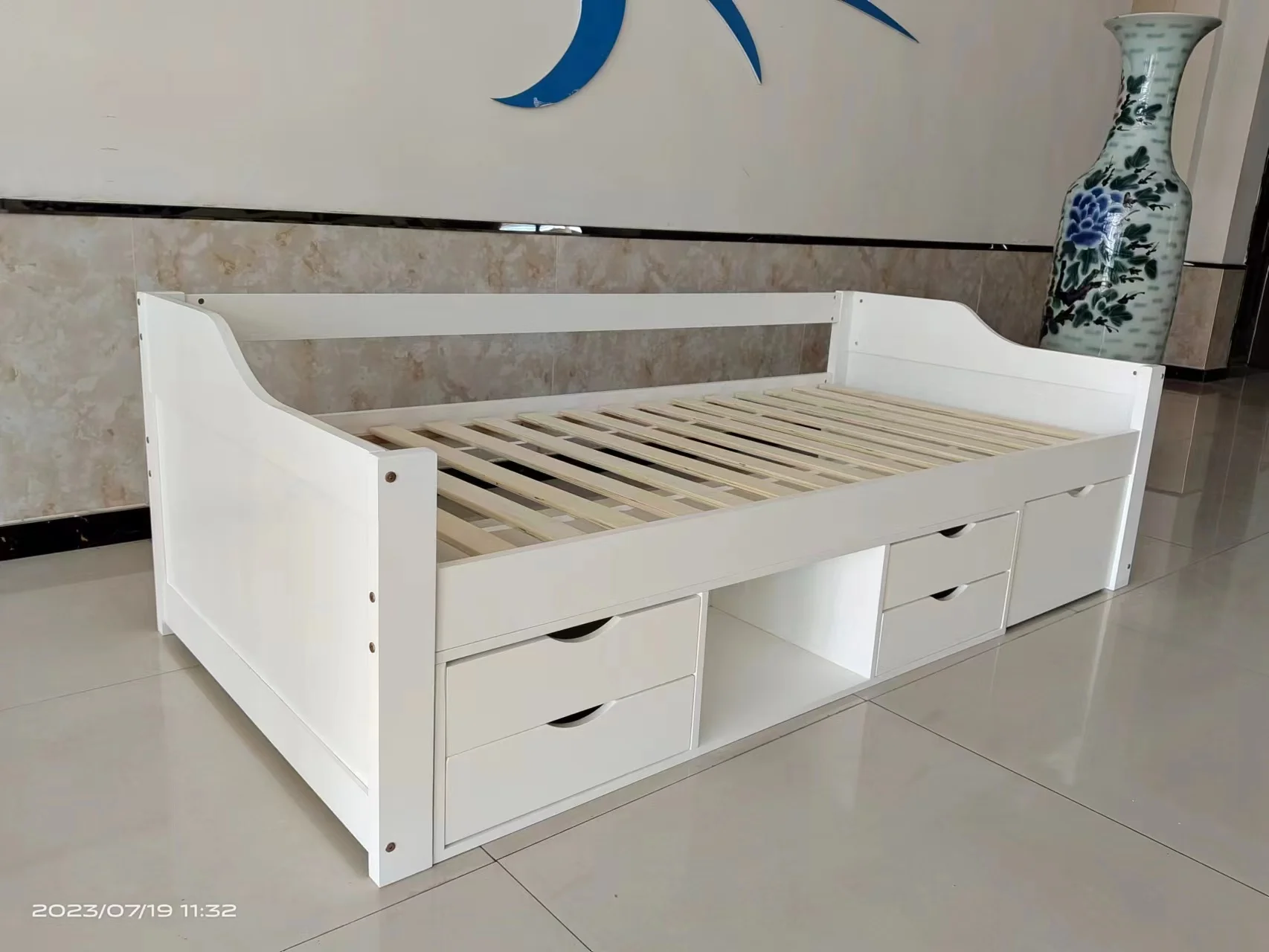 Bed And Headboard Made Of Solid Pine Wood With Plenty Of Storage And ...