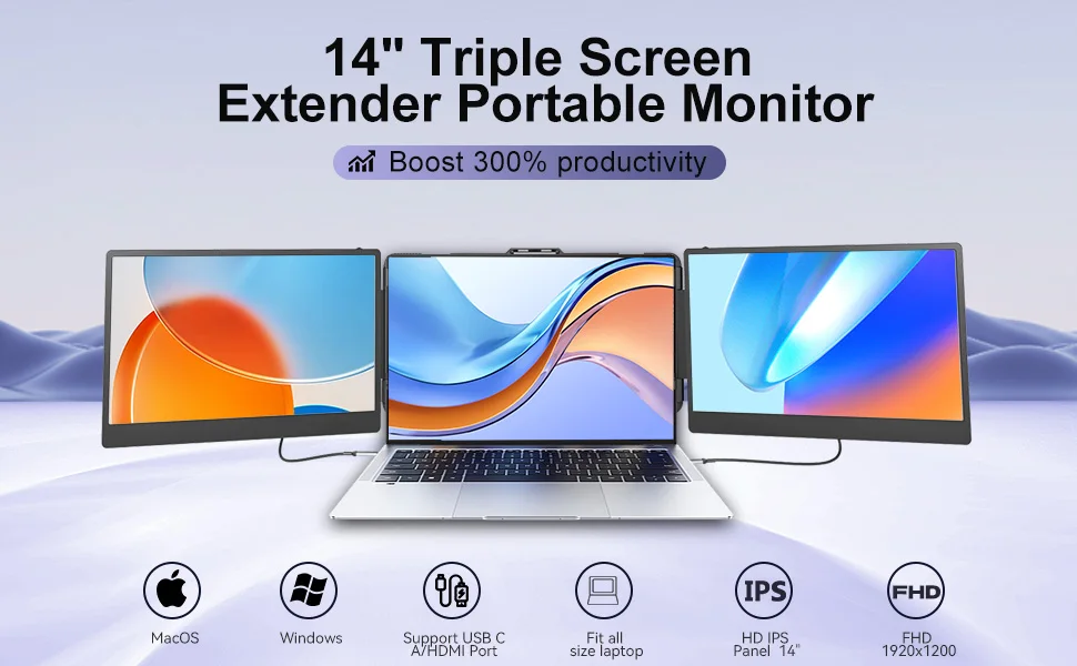 OEM/ODM S2 Triple Folding Screen Extender - 14" FHD Gaming Portable Monitor