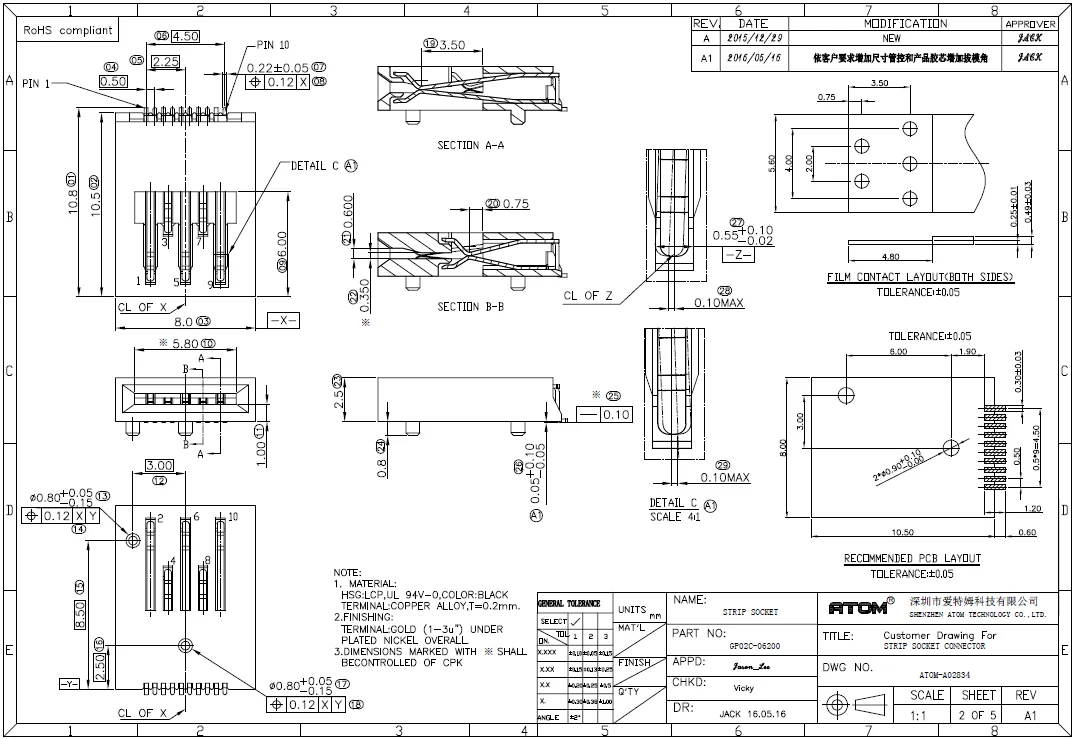 Blood Glucose Strip 5pin Connector - Reliable and Efficient