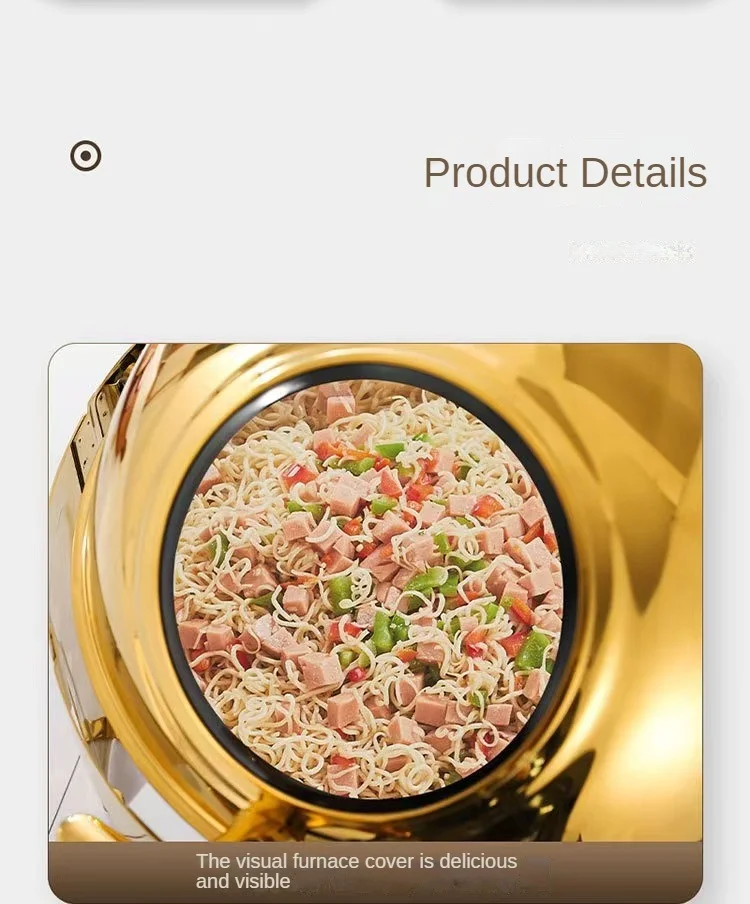 Hotel Buffet Thermal Golden Food Warmer Set 6L Stainless Steel Round ...