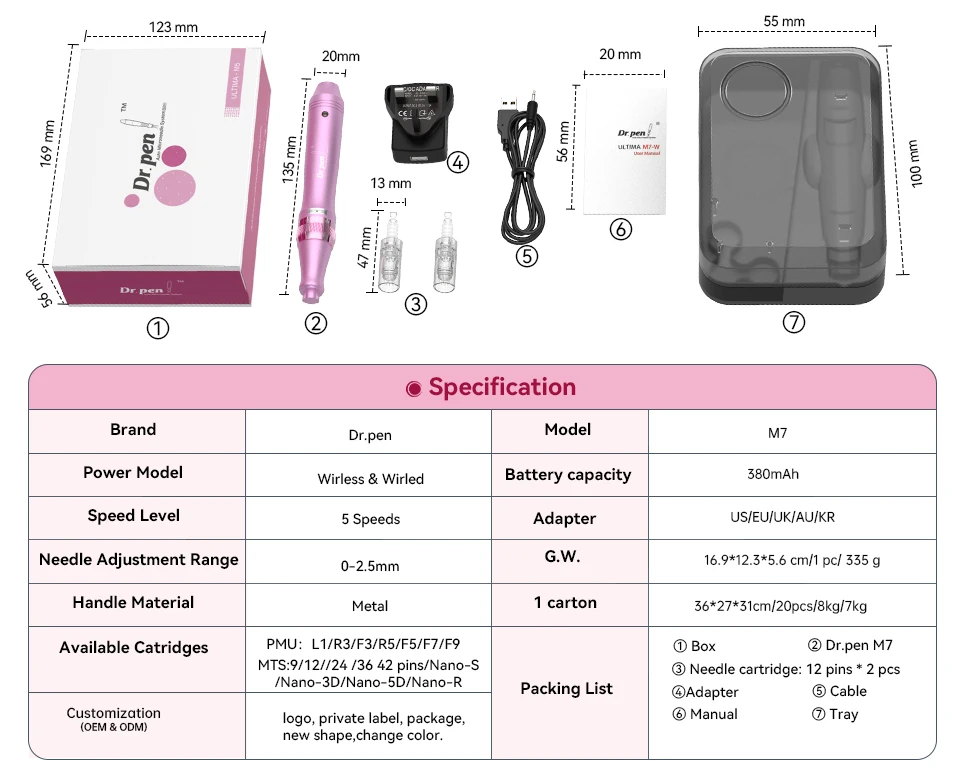 Popular Pink Gold Microneedling Derma Pen Dr.pen M7 Electric Micro ...