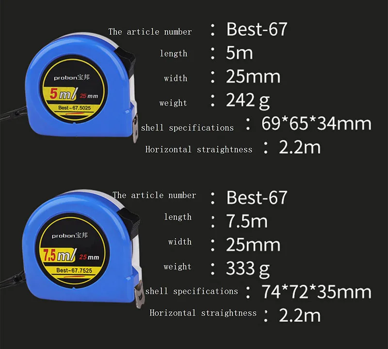 Probon Factory Direct New Abs Case Tape Measure 5m/16ft Steel Measuring ...