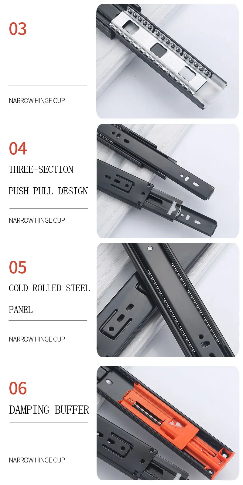 Oem Telescopic Table Heavy Drawer Slide 5 Fold Ball Bearing Silver Rail ...