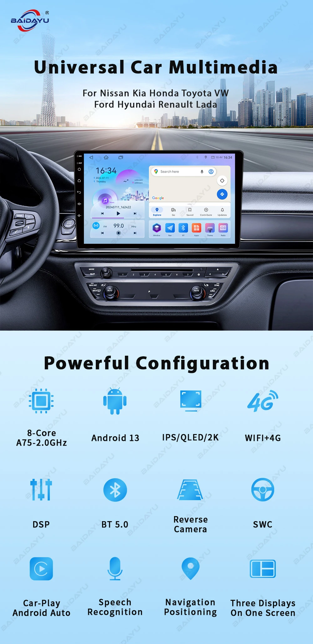 New Universal Android Car Radio TS20 - 2K QLED Display
