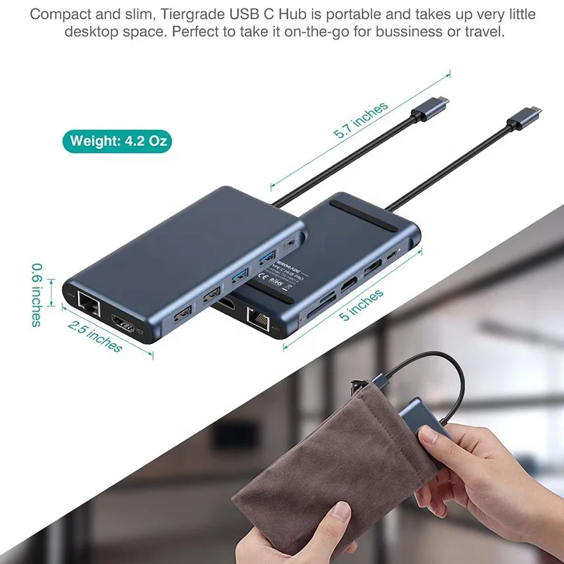 12-in-1 Aluminum Multi-Functional USB 2.0 3.0 Ethernet & USB-C Docking ...