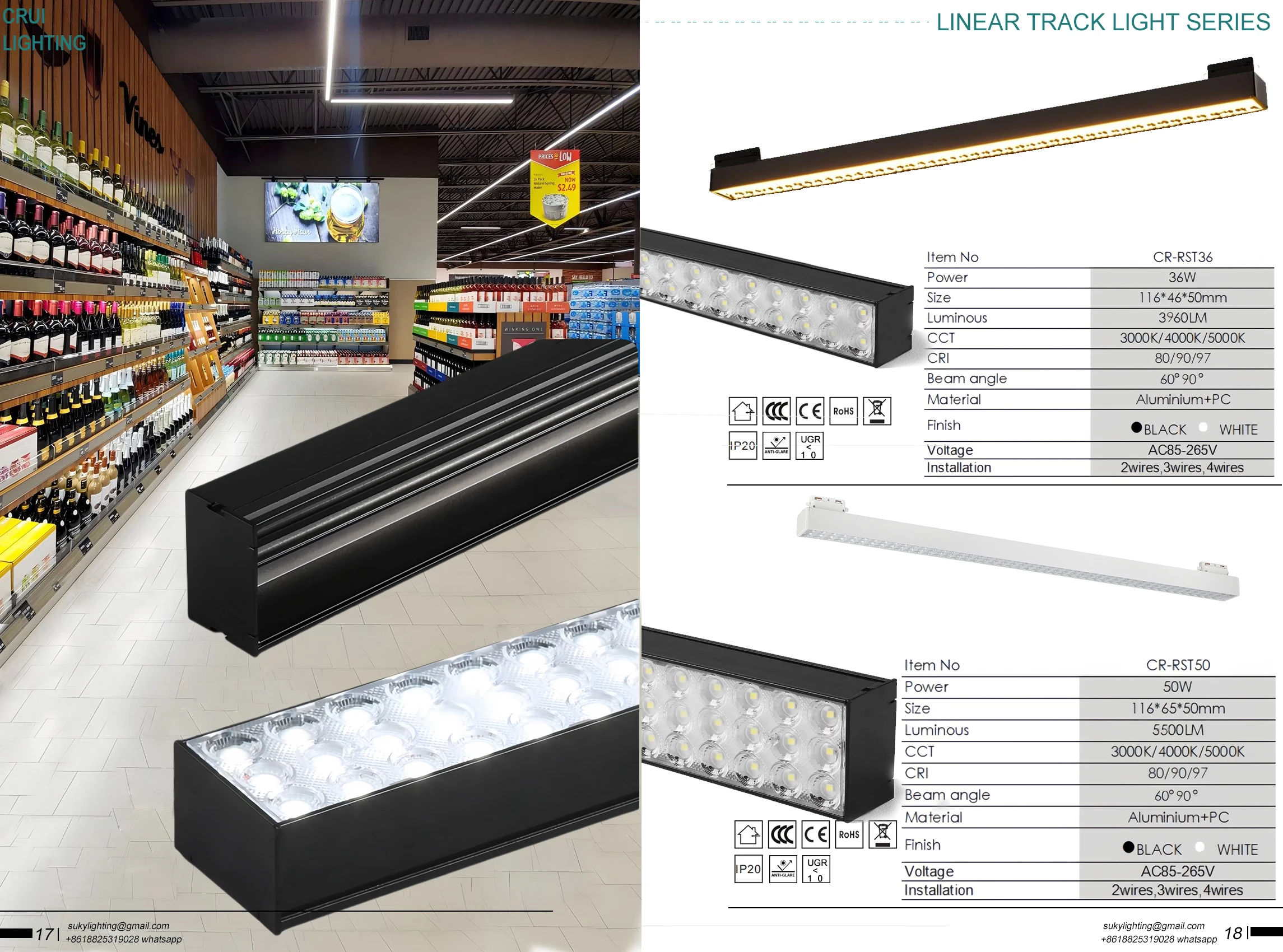 60W/50W Modern Design Supermarket Lighting Fixture Linear Track Light for Commercial Use Mall ...
