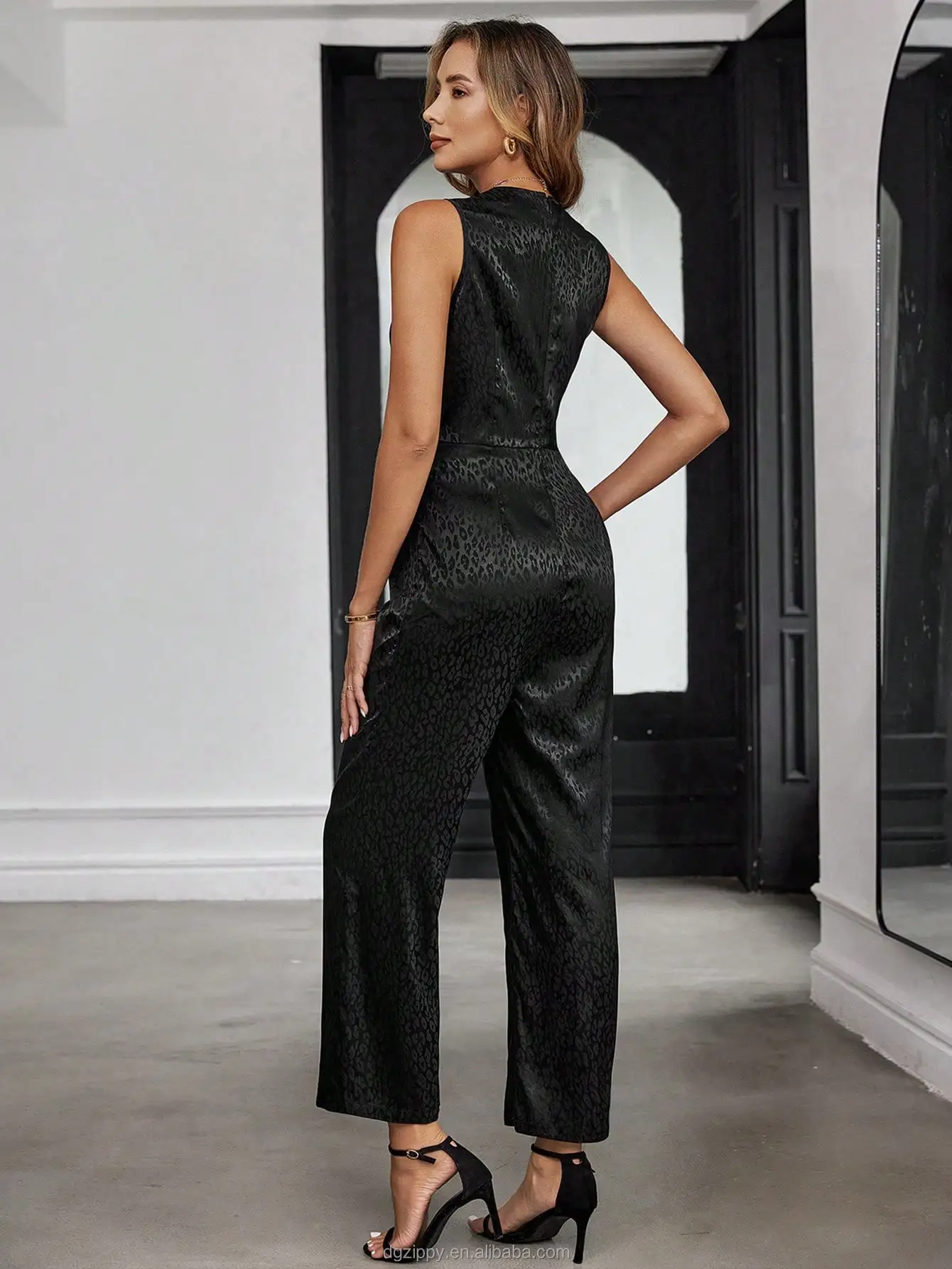 Sexy Deep V Neck Jumpsuits Front Open Wide Leg Cowl Hearted Sleeveless ...