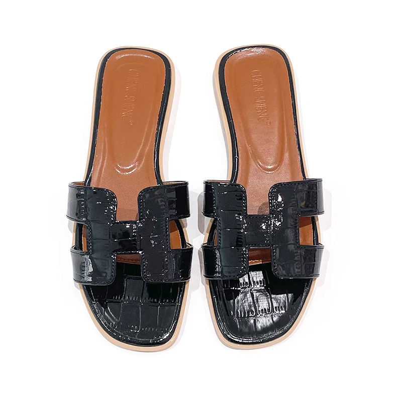 Classic Ladies Soft Leather Casual Flat Slide For 2024 Female Pu ...