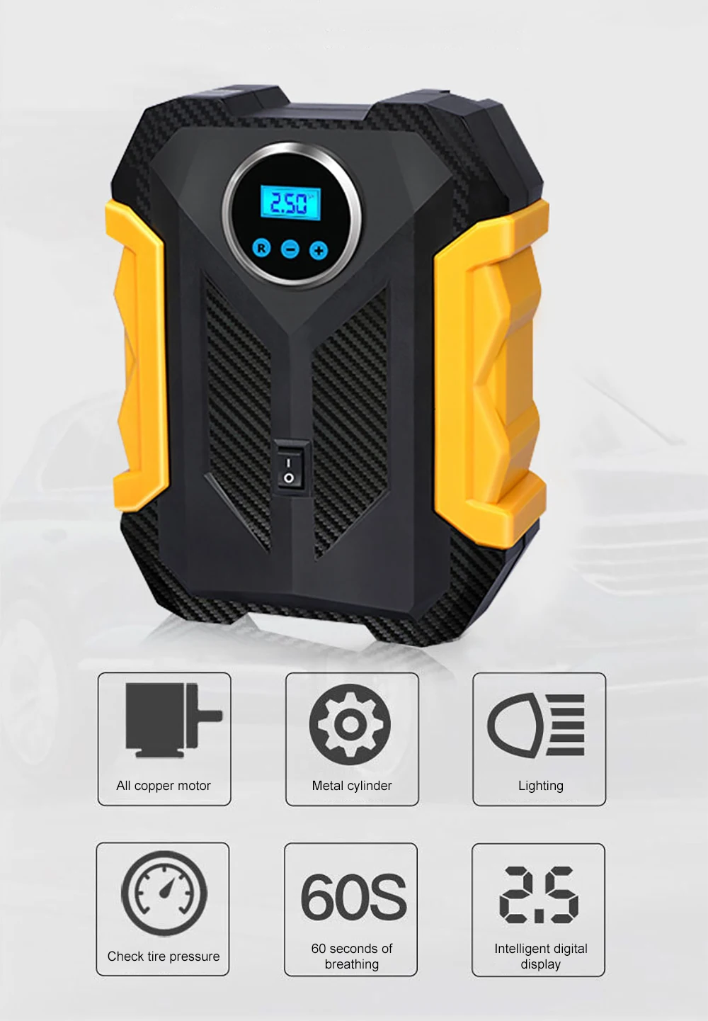 Mini Compressor 120w Digital /pointer 22 Cylinder Power Dc12v Smart Car ...