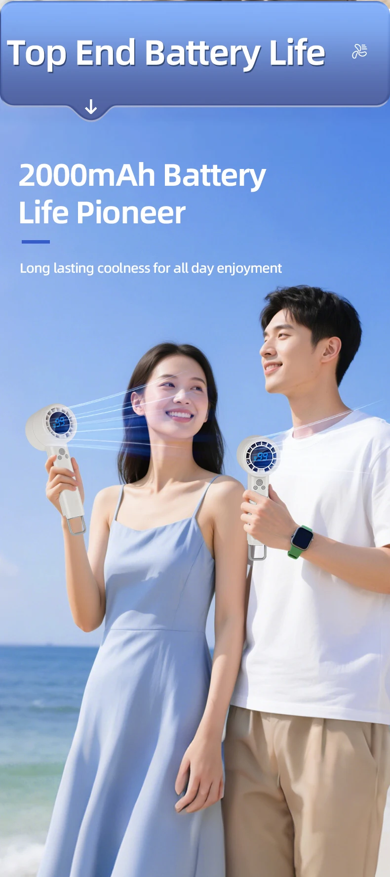 Light Sound Portable Handheld Plastic Fan LED Power Display 99 High Speed Cooling Electric Fan ...