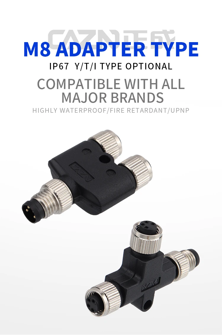 High Quality M8 Adapters 3 4 5 6 8 Pin Cores T Type Pss A Code Adapter M8 Splitter Y Type ...
