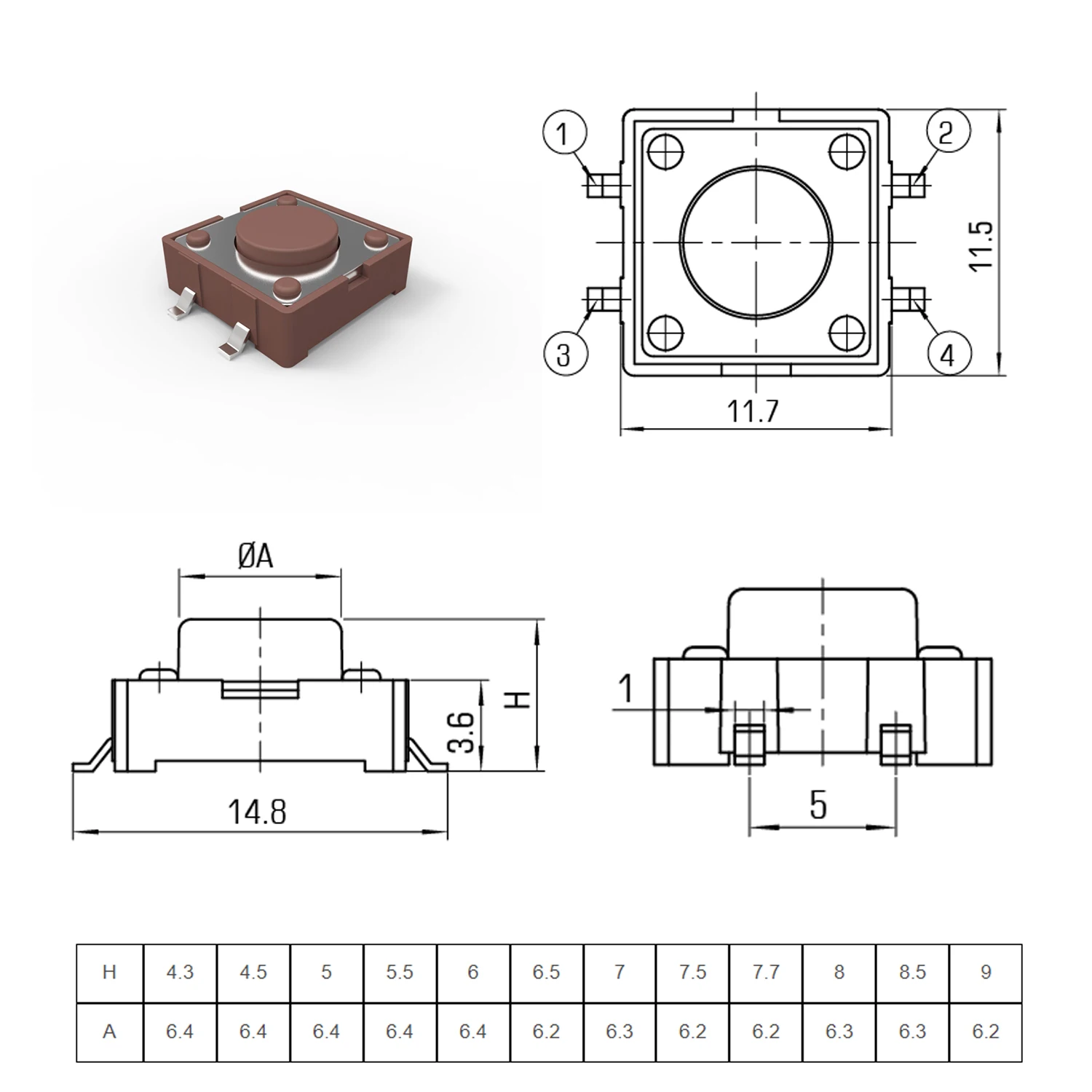 Saft 12x12 4pin Smd Tact Switch 12*12 Tactile Switch - Buy Tact Switch ...