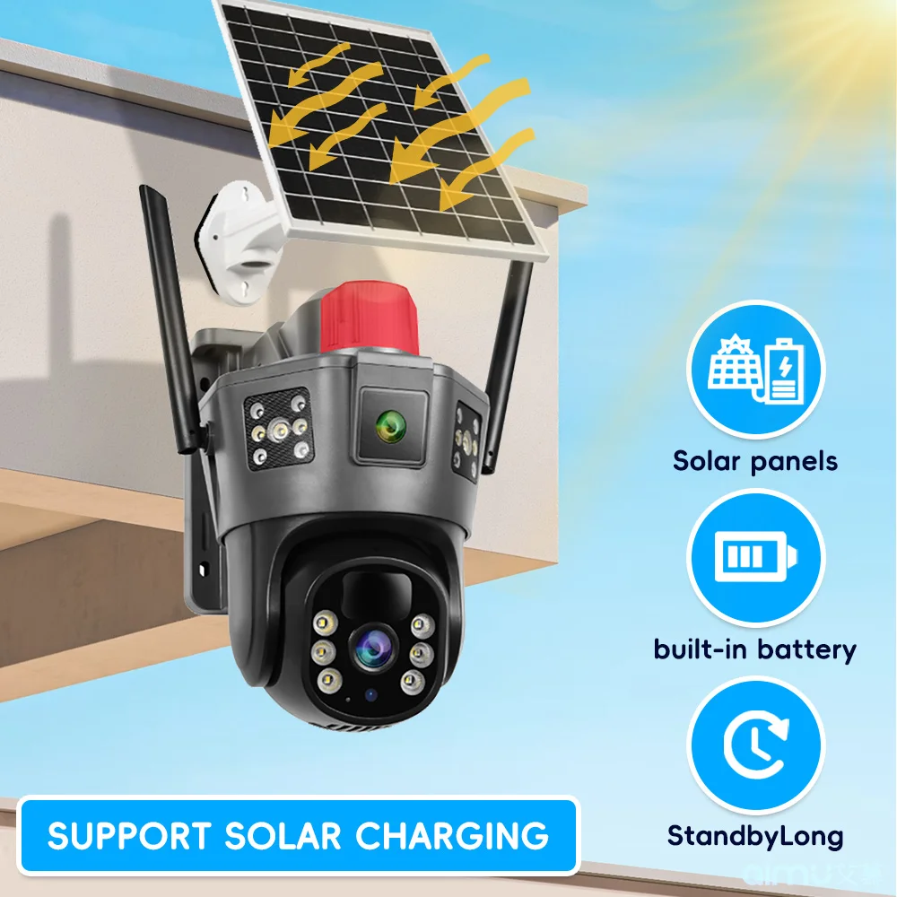 Okam 3 Screens Outdoor Security 4K Network Camera 4G Sim Card Solar ...