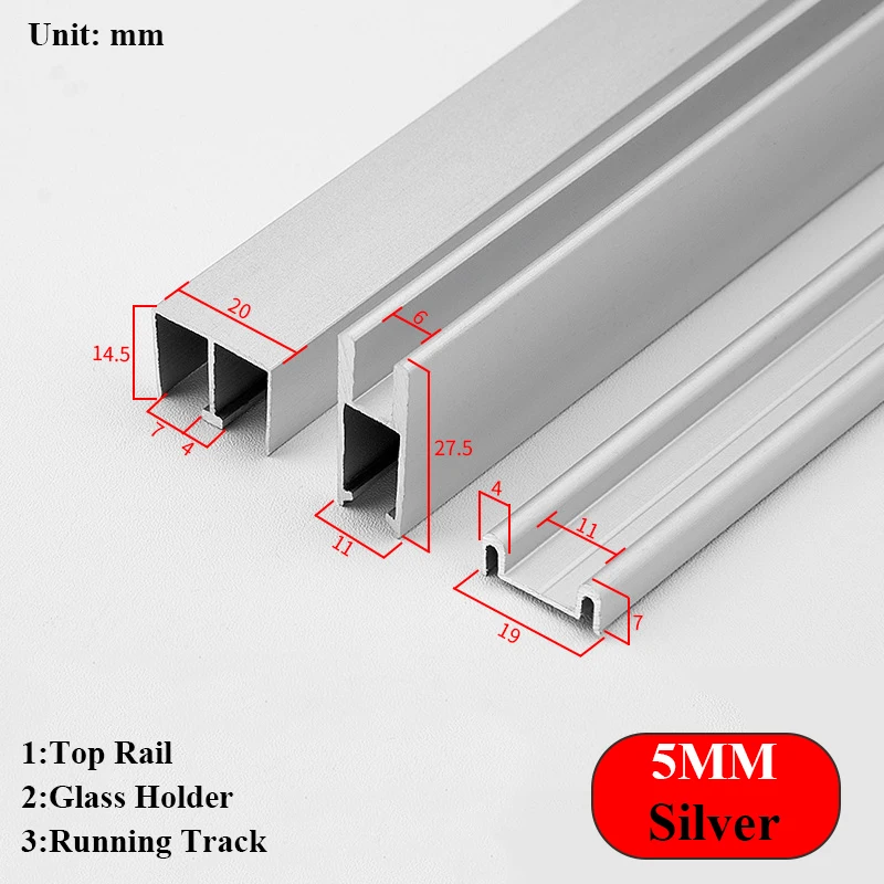 5mm 8mm Cabinet Glass Door Sliding Rails - Aluminum Alloy
