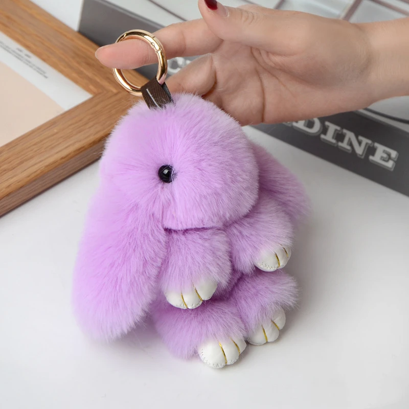 18cm Bunny Doll Keychain - Soft, Cute Faux Fur Pom Pom