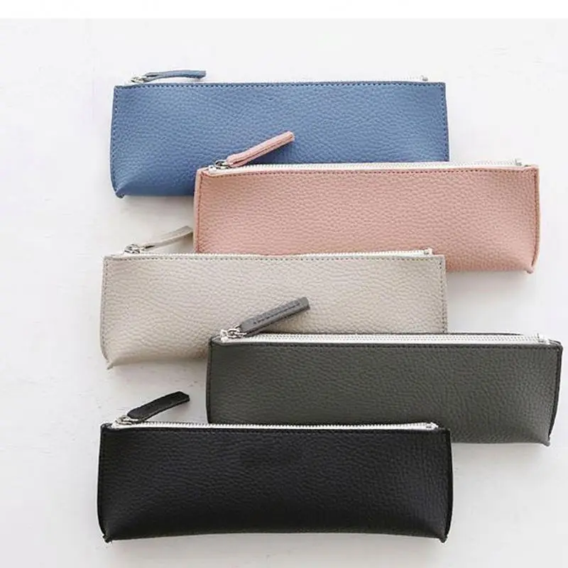 Small Simple Pu Leather Pencil Cases Pouch Bag With Zipper - Buy Pu ...