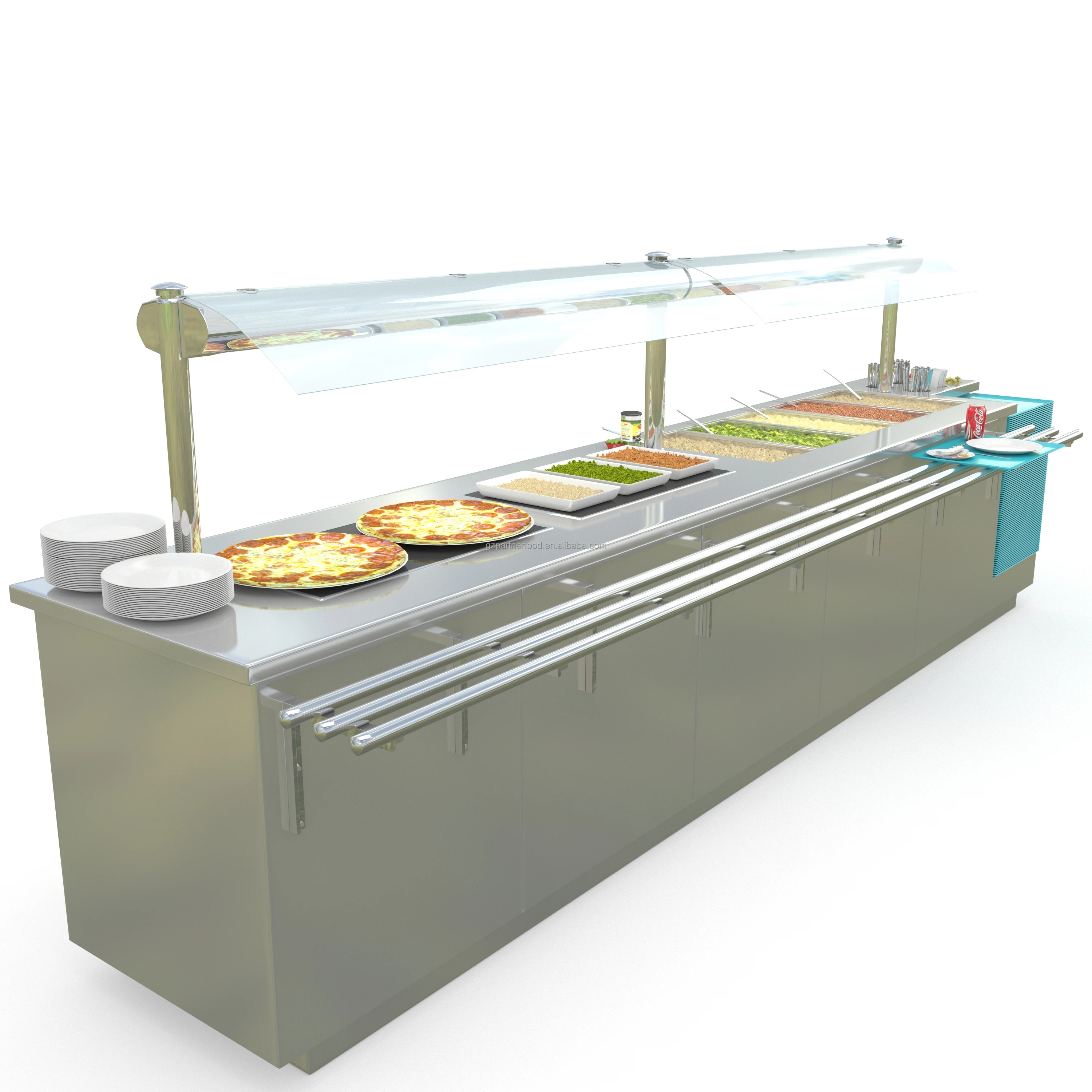 Stainless Steel Commercial Buffet Counter with Sneeze Guard
