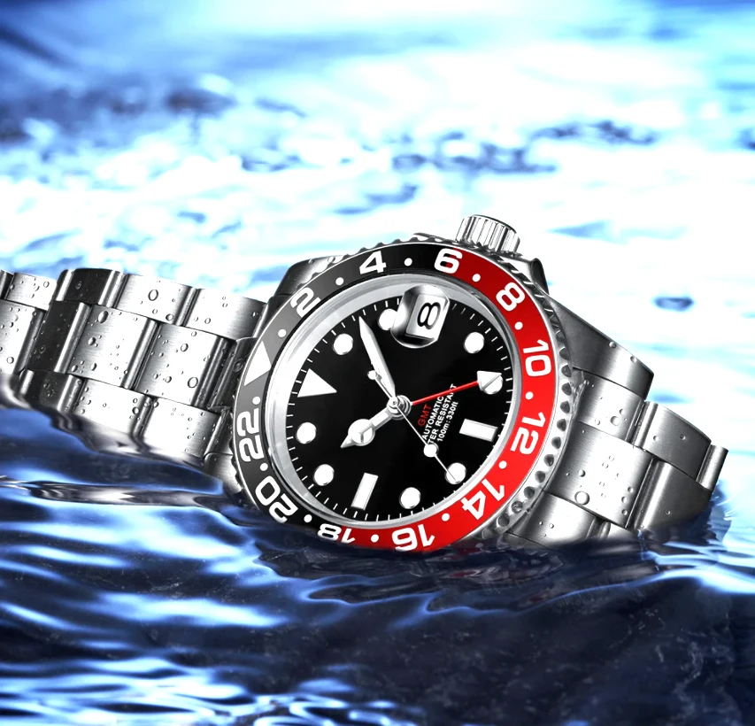 Eta Mens Watches 40mm Automatic Watch Red Blue 904l Stainless Steel ...