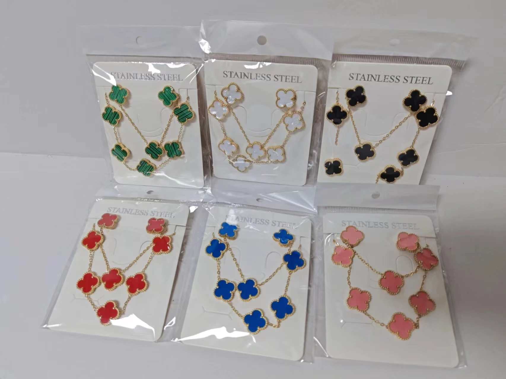 15mm Lucky Four Leaf Clover Jewelry Set 18k Gold Plated Stainless Steel ...