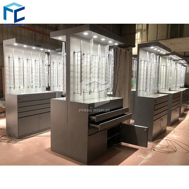 Retail Lockable Glass Display Cabinets Optical Shop Design Wood ...