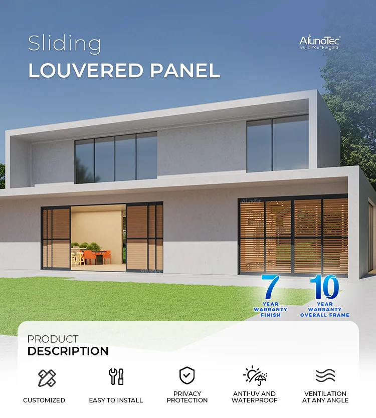 Alunotec Sliding Louvered Panel Privacy Sunshade Waterproof Aluminum