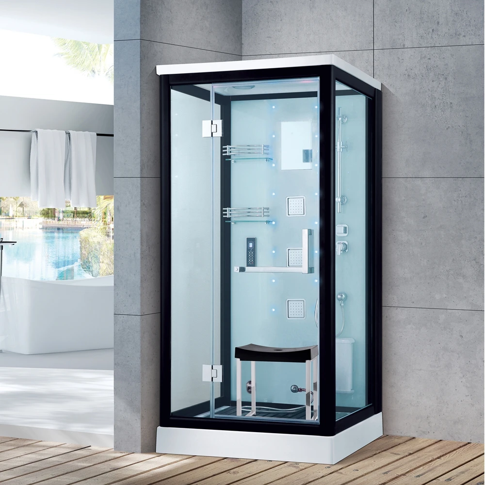 Integral Shower Cubicle Bathroom Cubicle Shower With Black Glass Panel ...