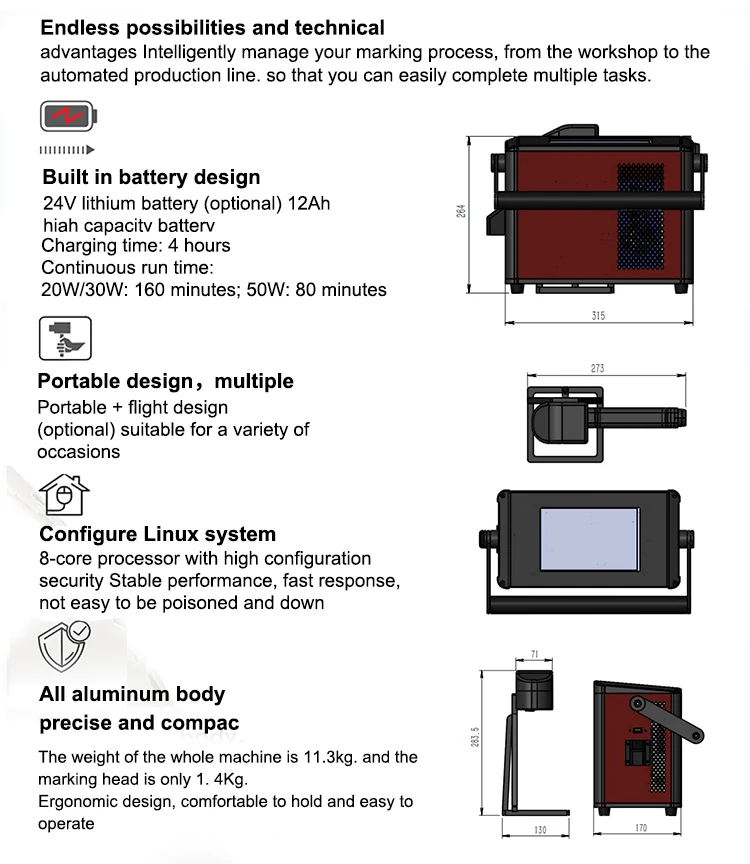 20w 30w 50w Mini Portable Handheld Laser Marker for Metal