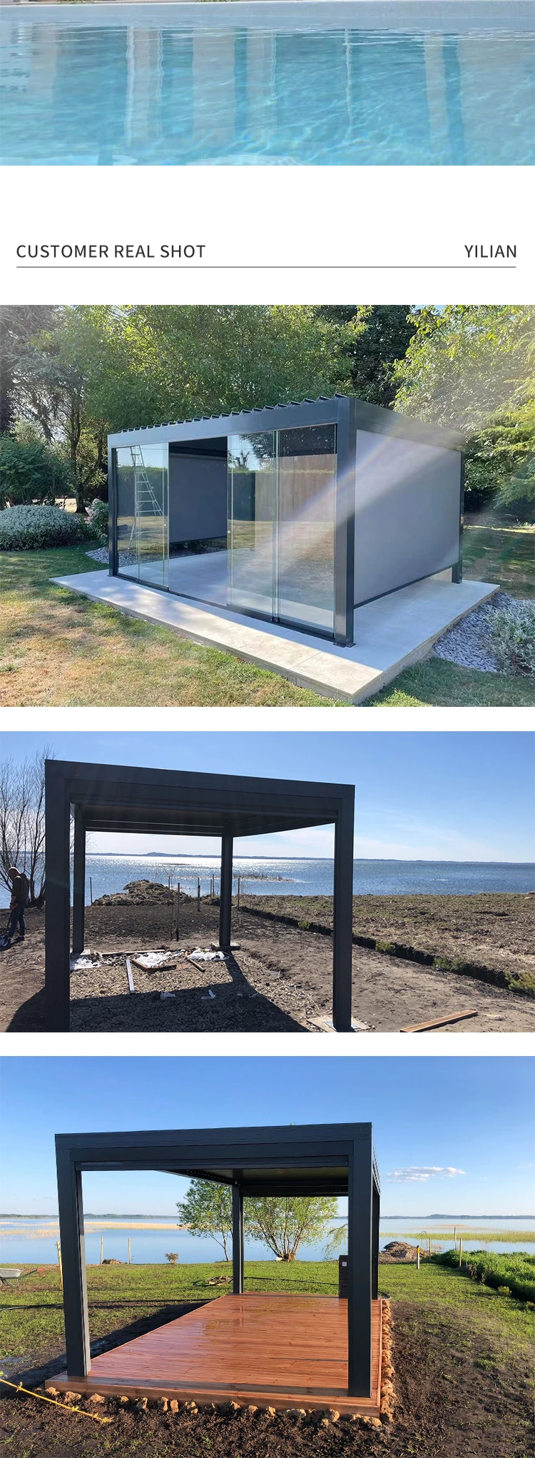 Garden Pergola Gazebos Louver Roof Motor Aluminum Glass Electric Remote ...